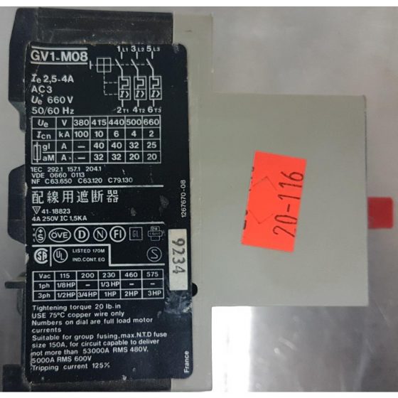 Telemecanique GV1-M08 // GV1-A01 Circuit breaker – Coast Machinery Group