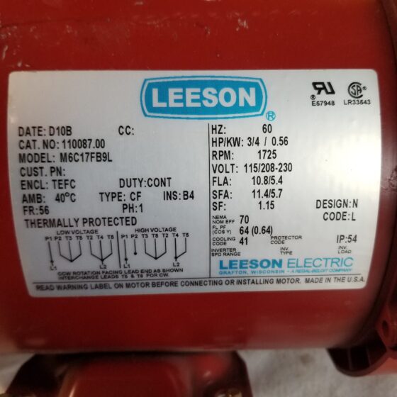 Leeson M6C17FB9L 3/4 HP Induction Motor – Coast Machinery Group